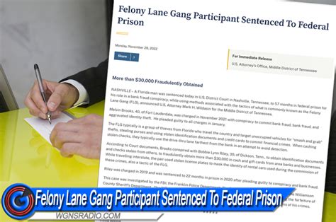 Felony Lane Gang Participant Sentenced To Federal Prison Wgns Radio