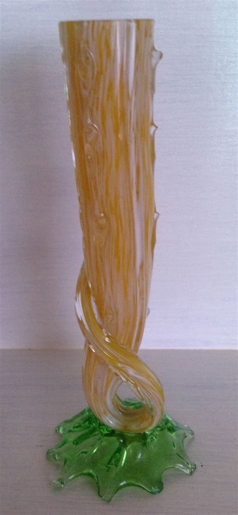 Victorian Welz Cased Glass Thorn Vase With Uranium Green Base