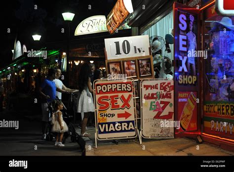 Family In Front Of Sex Shop Sunny Beach Bulgaria Stock Photo Alamy