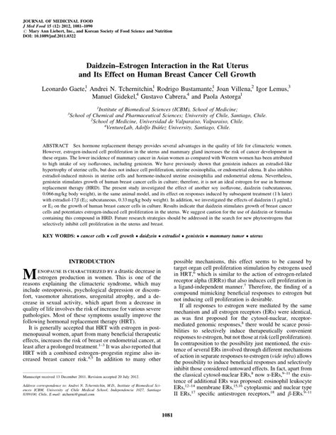 Pdf Daidzein Estrogen Interaction In The Rat Uterus And Its Effect On