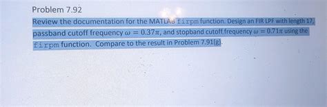 Solved Problem 792 Review The Documentation For The Matlab