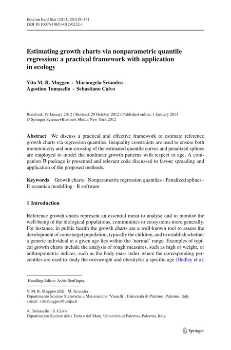 Pdf Estimating Growth Charts Via Nonparametric Quantile Regression A Practical Framework With