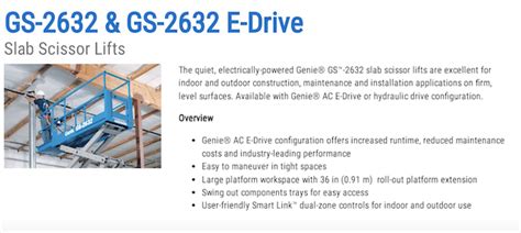 The Genie GS 2632 Specifications Details Above All Equipment Sales