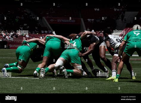 A Scrum During A Rugby Sevens Match Between Ireland And Fiji At The