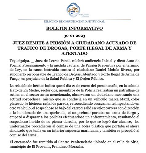 Poder Judicial HN on Twitter Boletín Informativo Juez remite a Prisión a ciudadano acusado de