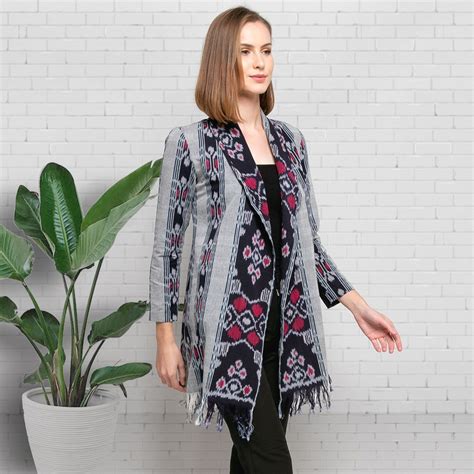 Jual KI Outer Cardigan Kardigan Blazer Tenun Kemala Azira Abu Abu Bonus Belt Shopee Indonesia