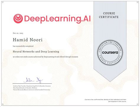 Successful Completion Of The Neural Networks And Deep Learning Course Hamid Noori
