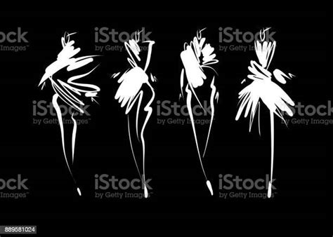 패션 모델 스케치 손으로 그려진 양식 실루엣 격리 합니다 벡터 패션 일러스트 레이 션을 설정합니다 Fashion Show에 대한 스톡 벡터 아트 및 기타 이미지 Istock