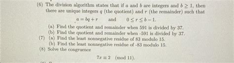 Solved 6 The Division Algorithm States That If A And B Are Chegg