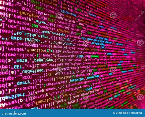 Hi Tech Modern Screen Of Data Digits And Chars On Monitor Simple Website Html Code With