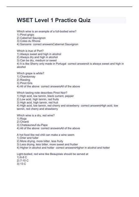 WSET Level Practice Quiz With Correct Solutions WSET Level Practice Stuvia US