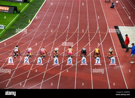 Ostrava Czechia May 28 2024 Elite Female Sprinters At The 100 Meter