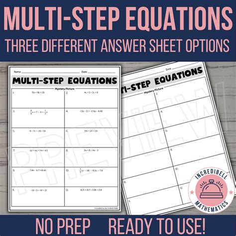 Multi Step Equations With Variables On Both Sides Digital Mystery Picture