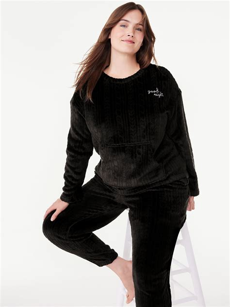 Joyspun Womens Plush Hooded Top And Pants 2 Piece Pajama Set Sizes