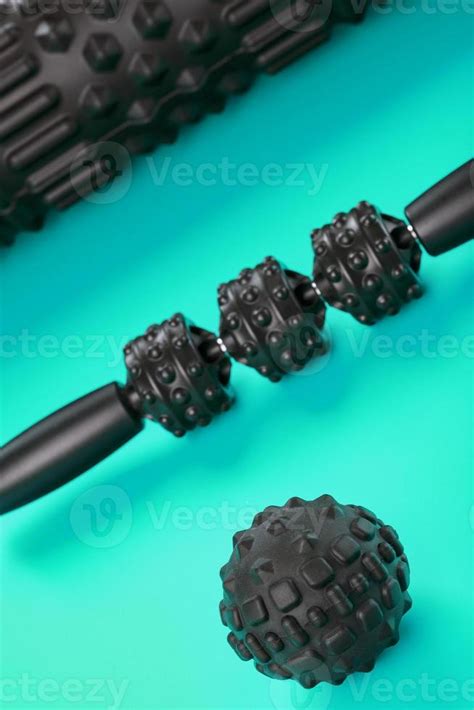 A Set Of Black Bumpy Foam Massage Rollers Body Rollers Rubber Balls