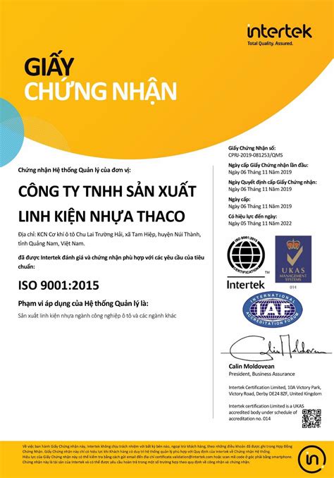 Hệ thống quản lý chất lượng ISO 9001 2015 THACO INDUSTRIES