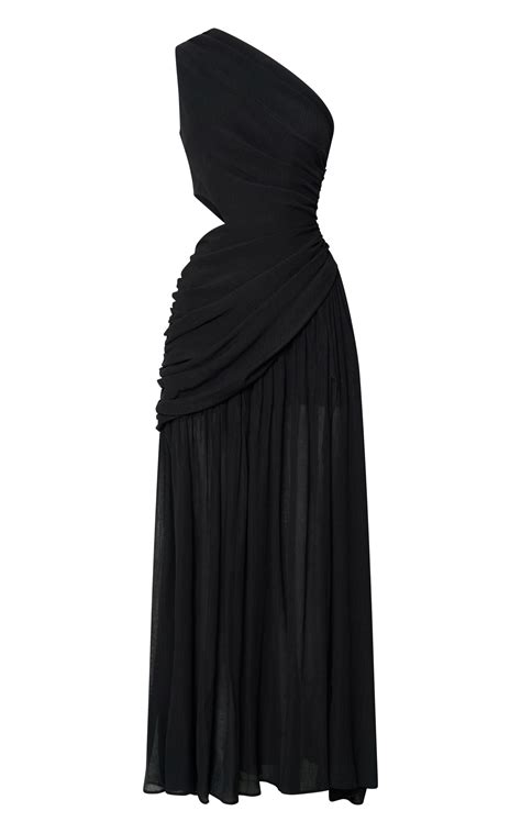 Darcy Maxi Dress One Shoulder Side Cut Out Gathered Dress In Black