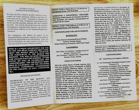 Program From The 1998 Sasquatch Symposium In British Columbia