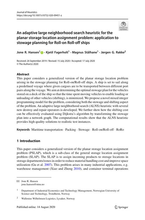 Pdf An Adaptive Large Neighborhood Search Heuristic For The Planar