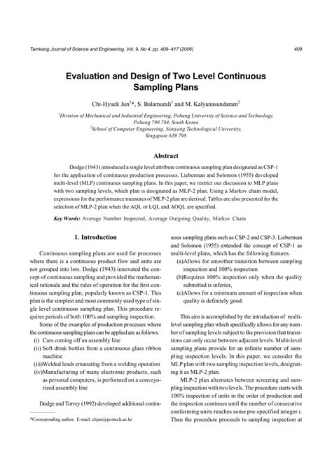 Pdf Evaluation And Design Of Two Level Continuous Sampling Plans