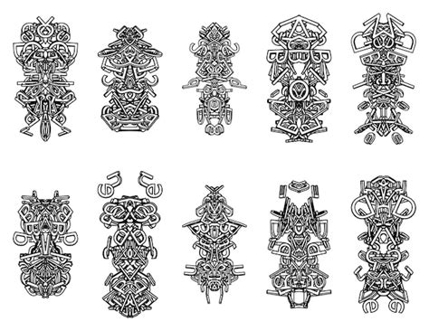 격리 된 검은 아이콘 흰색 배경에 전통적인 추상 토템 프리미엄 벡터