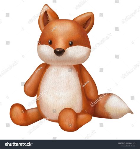 Cute Fox Toy Watercolor Illustration Collection Stock Illustration