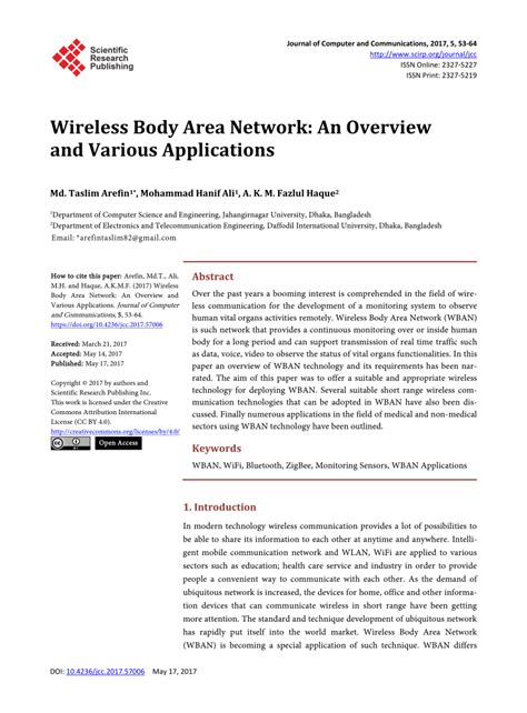 Pdf Wireless Body Area Network An Overview And Various Applications