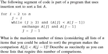 Solved The Following Segment Of Code Is Part Of A Program Chegg