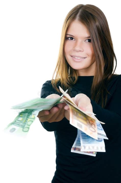 Het Mooie Meisje Met Euro Bankbiljetten Stock Afbeelding Afbeelding