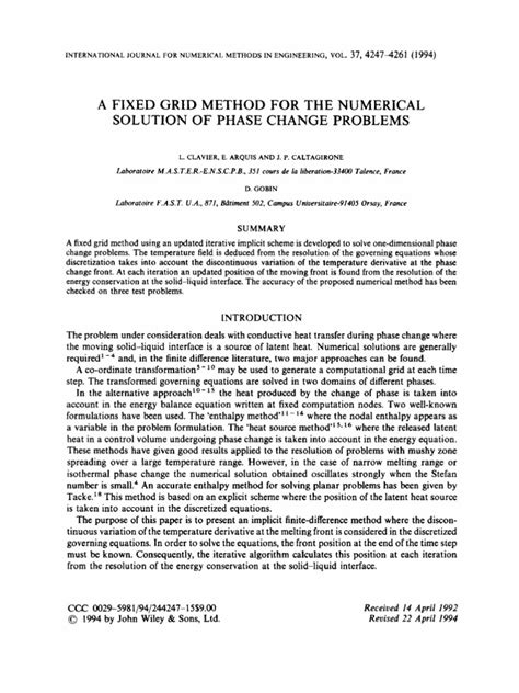 A Fixed Grid Method For The Numerical So Pdf Numerical Analysis Heat