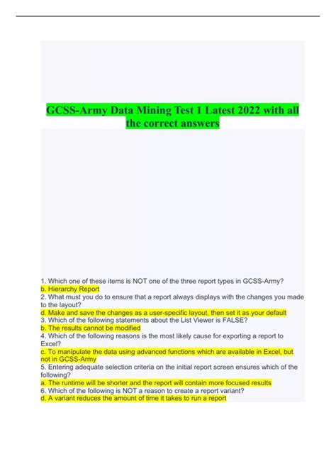 gcss army data mining test 1 latest 2022 with all the correct answers gcss army data mining