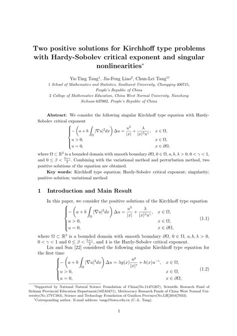 Pdf Two Positive Solutions For Kirchhoff Type Problems With Hardy