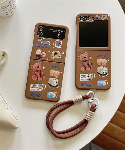 핑크리어카 귀여운 삼성 갤럭시 지플립 브라운 토스트 베어 스트랩 키링 지플립4 Z플립5 Z플립3 4 지플립4케이스 지플립5케이스