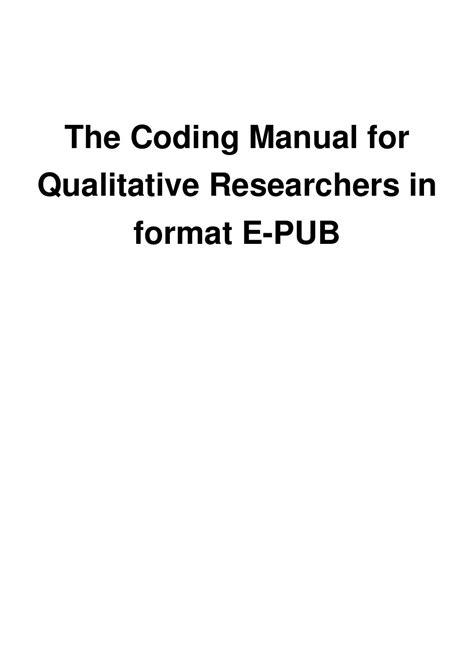 The Coding Manual For Qualitative Researchers In Format E Pub