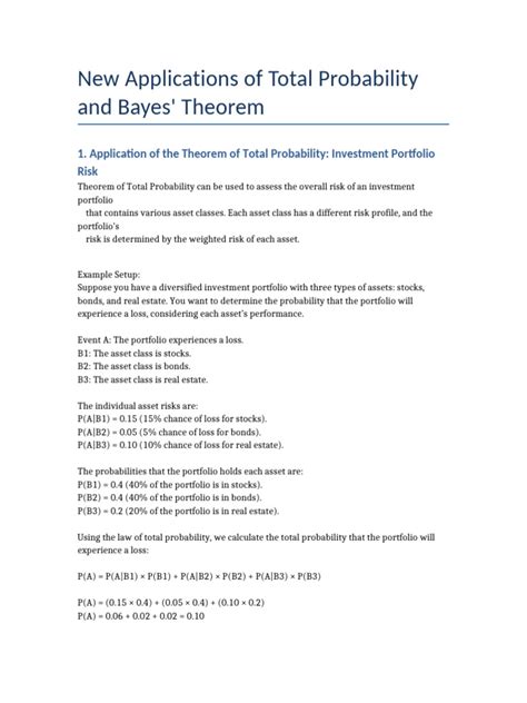 New Applications Of Total Probability And Bayes Theorem Pdf Risk Probability
