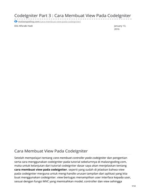 Codeigniter Part 3 Cara Membuat View Pada Codeigniter Pdf