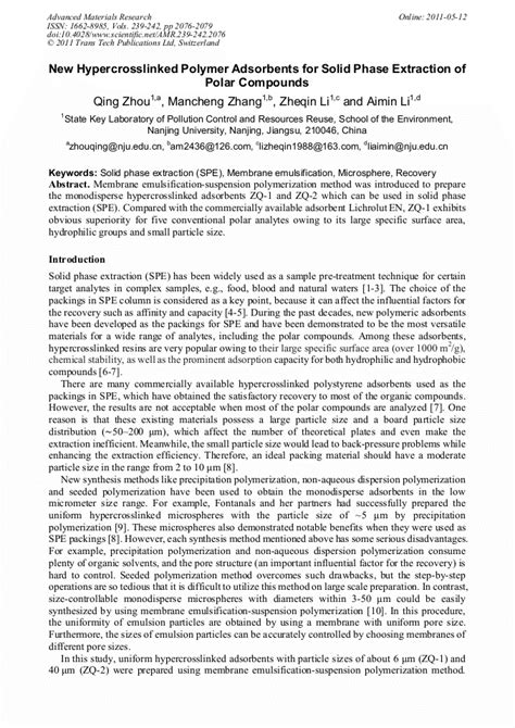 New Hypercrosslinked Polymer Adsorbents For Solid Phase Extraction Of