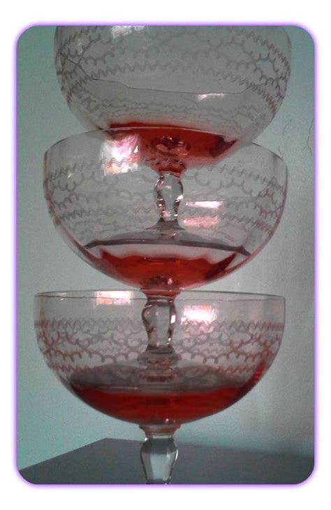 Vintage Pink Glass Etched Dessert Cups Set Of Two