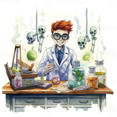 AI Generated A Student In A Science Classroom With Lab Equipment Watercolor AI Generated