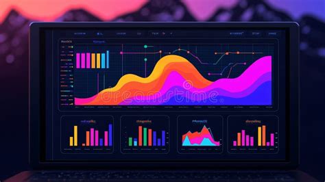 vibrant data visualization colorful charts graphs on laptop screen ai