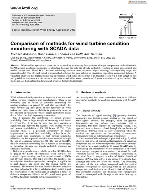 Iet Renewable Power Gen 2014 Wilkinson Comparison Of Methods For Wind Turbine Condition