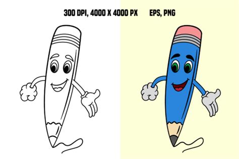 Cartoon Pencil For Coloring Page Grafika Przez YuliDor Creative Fabrica
