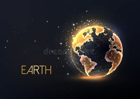 Concept Of Gold World Map Planet Earth Globe In Futuristic Glowing Style On Black Background