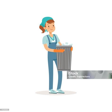 Gadis Memegang Keranjang Dengan Botol Plastik Kartun Remaja Berwarna