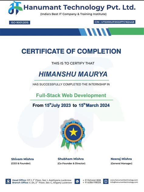 Himanshu Maurya On Linkedin I Am Happy To Share That I Have Completed My Internship As A Full