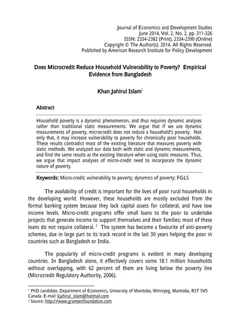 Pdf Does Microcredit Reduce Household Vulnerability To Poverty