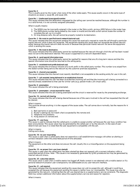 Isdn Cause Codes Pdf Telephone Number Computing