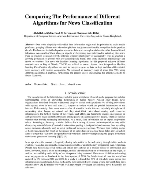 PDF Comparing The Performance Of Different Algorithms For News