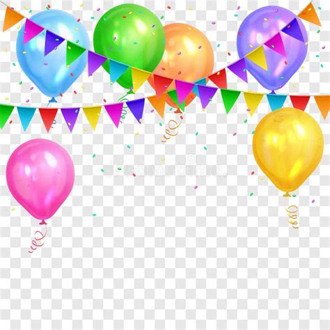 Border Of Realistic Colorful Helium Balloons And Flags Garlands Stock