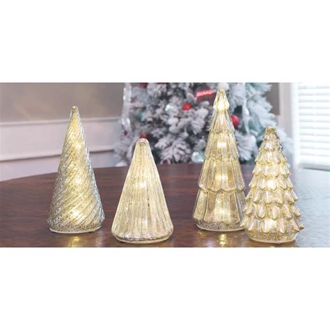 Mercury Glass Trees With Led Lights Set 4 Pc Set Christmas